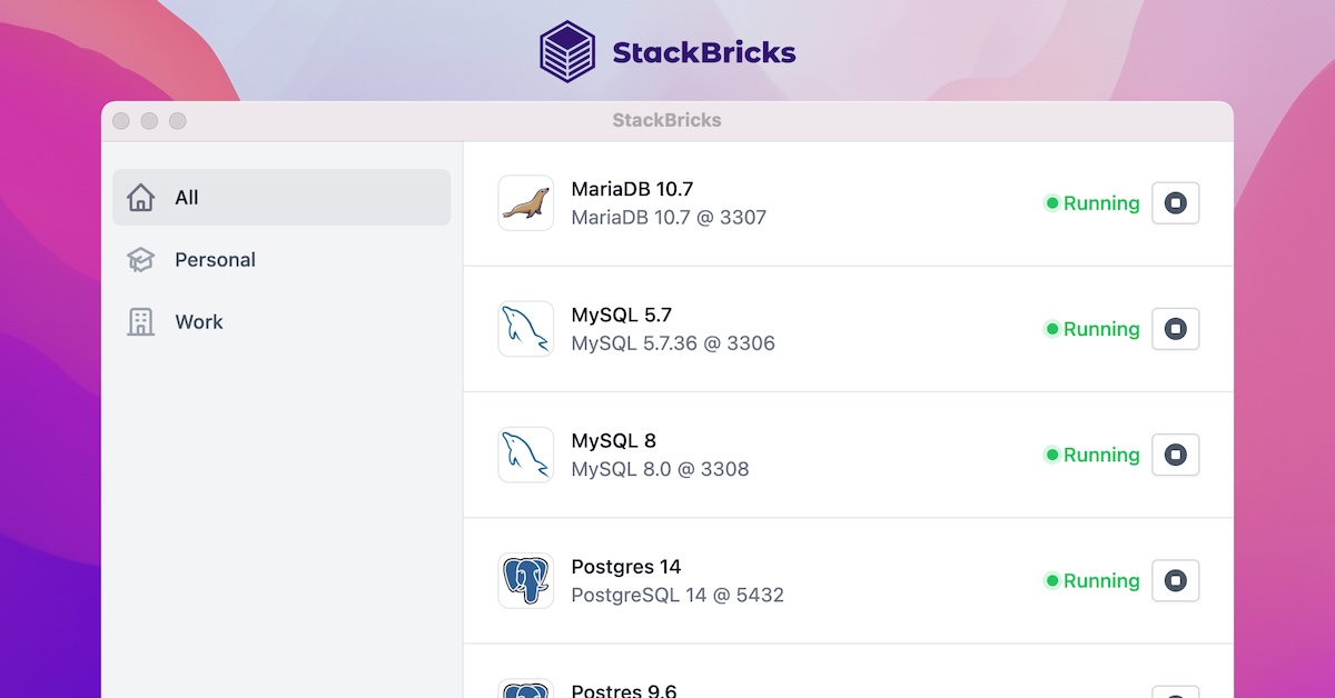 StackBricks App - Database-Management for Developer Machines